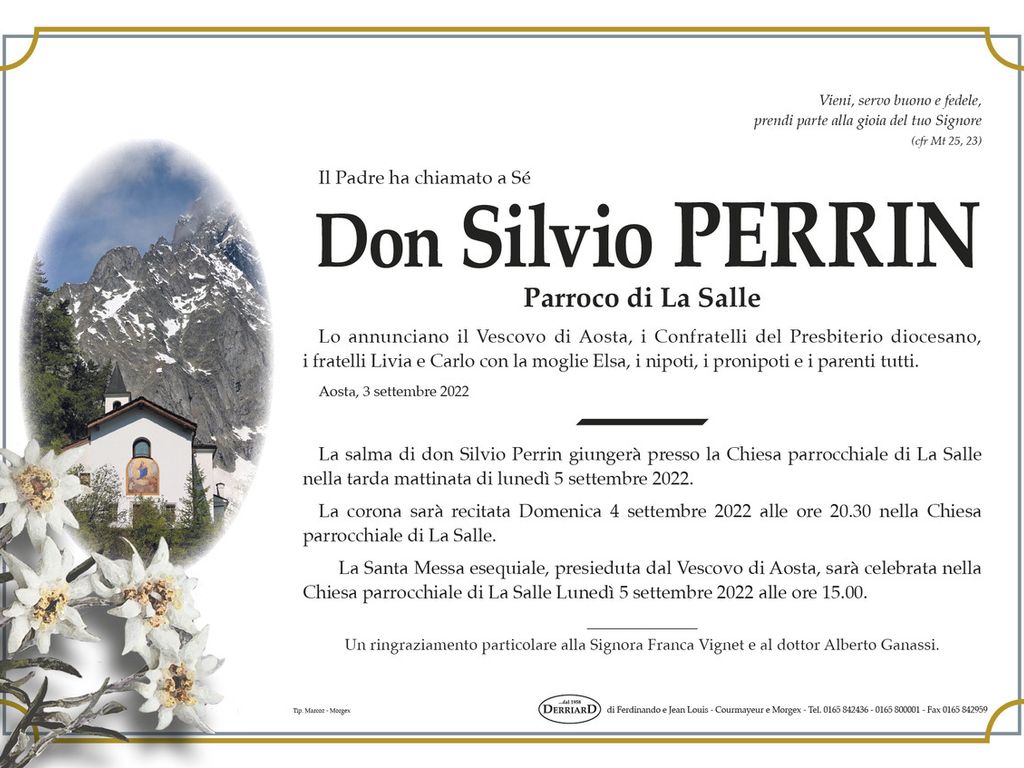 Lunedì a La Salle il funerale di don Silvio Perrin - Valledaostaglocal.it
